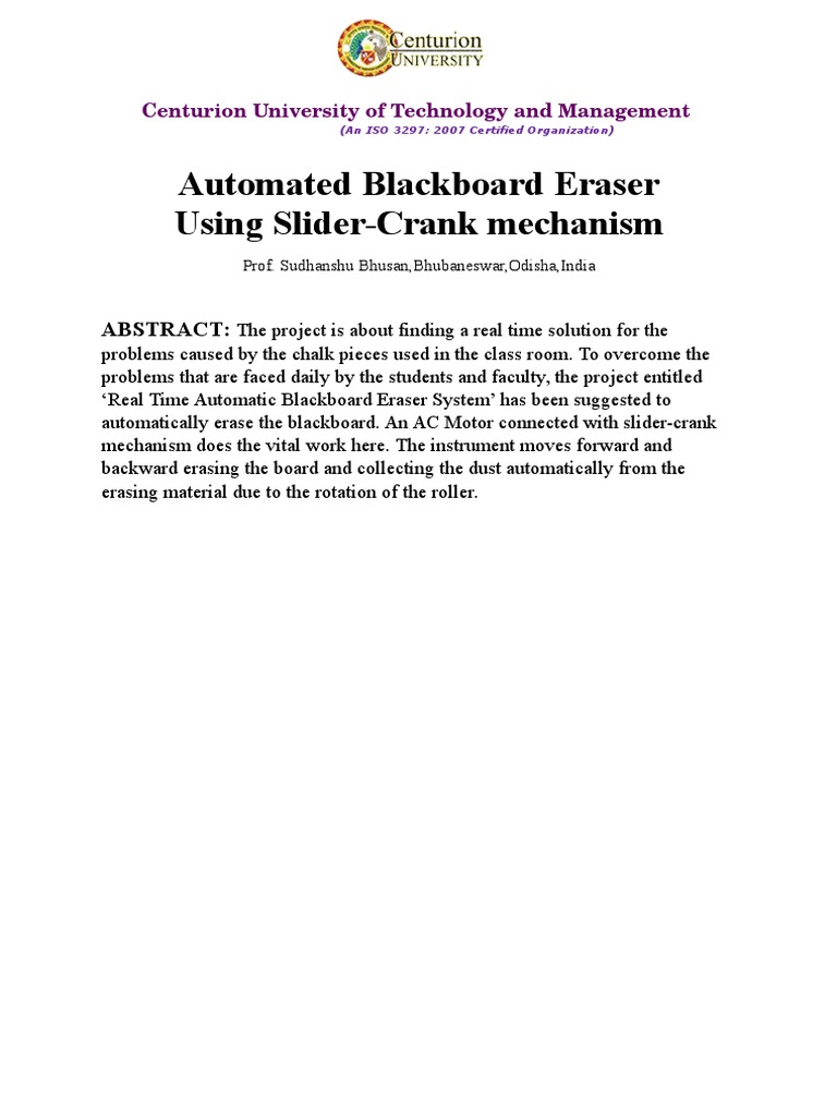 Automated Blackboard Eraser Using Slider-Crank Mechanism: Abstract ...