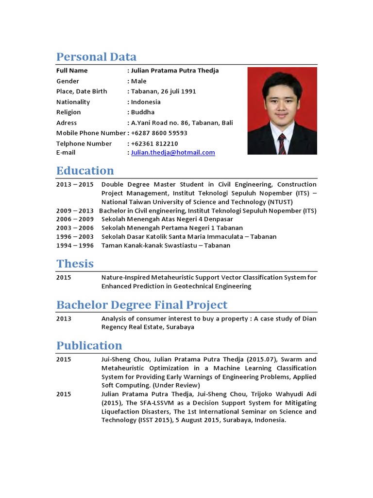 Curriculum Vitae-Julian Pratama Putra Thedja PDF | PDF