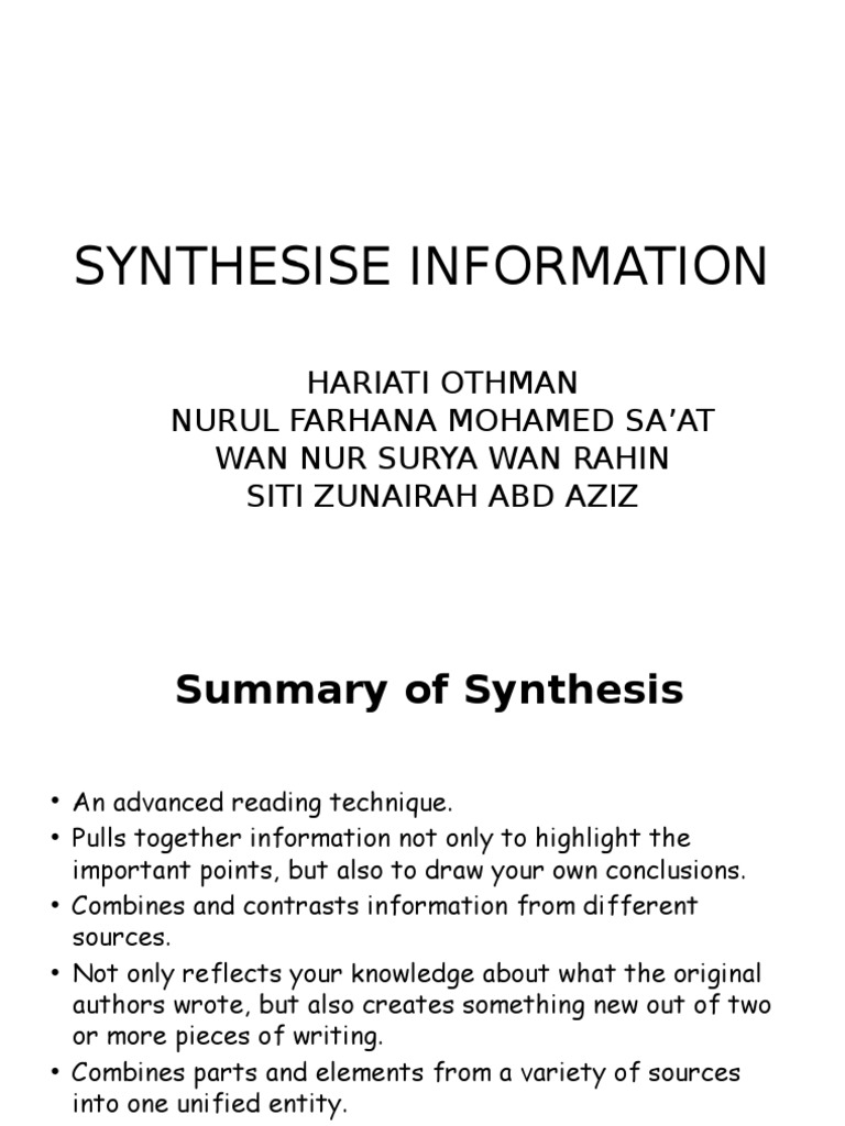 Synthesise Information | PDF | Cognition | Cognitive Science