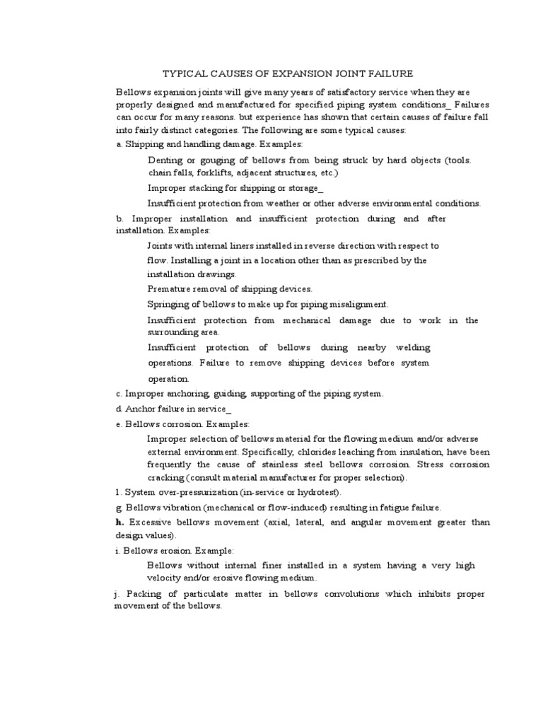 H. Excessive Bellows Movement (Axial, Lateral, and Angular Movement ...