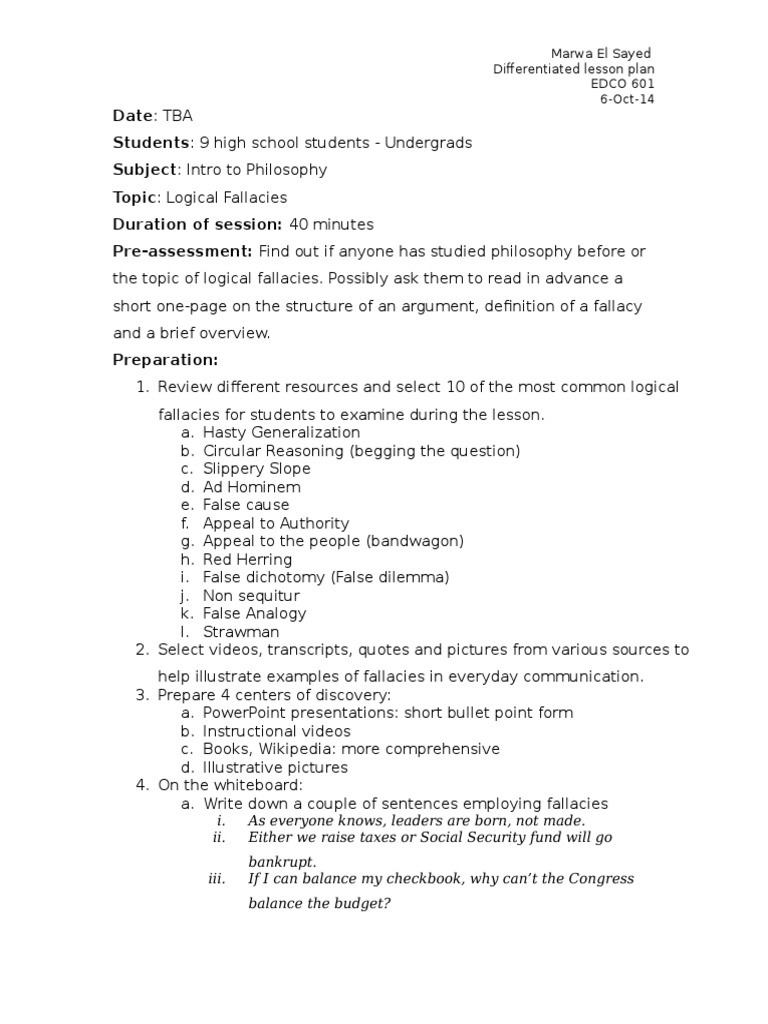 Logical Fallacies Lesson Plan | PDF | Fallacy | Argument
