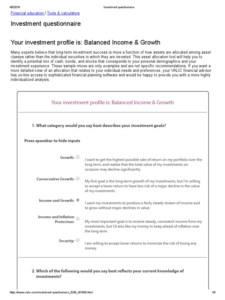Investment Questionnaire | PDF | Annuity (American) | Investing