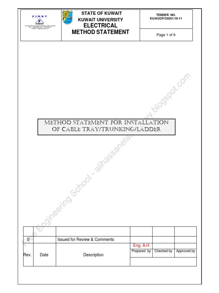 Method Statement For Installation of Cable Trays | PDF | Equipment ...