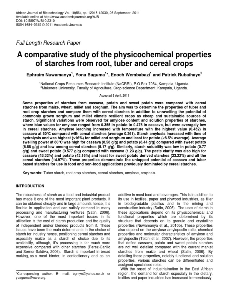 Properties of Starch | PDF | Starch | Potato