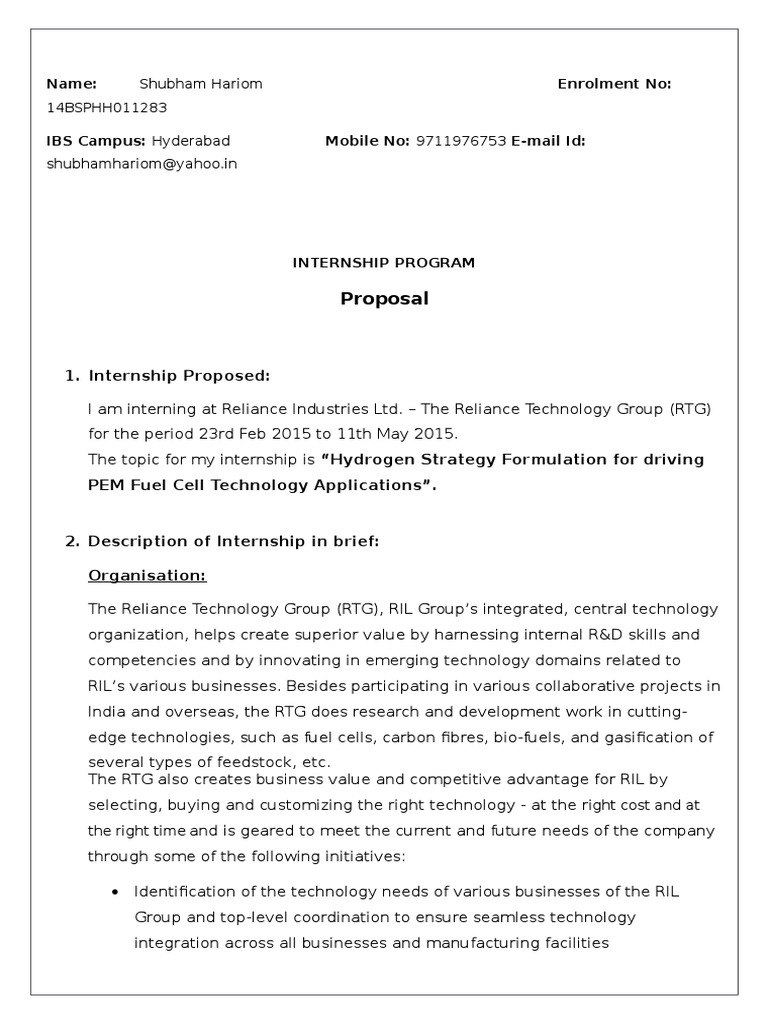 Internship Proposal (Shubham Hariom) | PDF | Fuel Cell | Proton ...