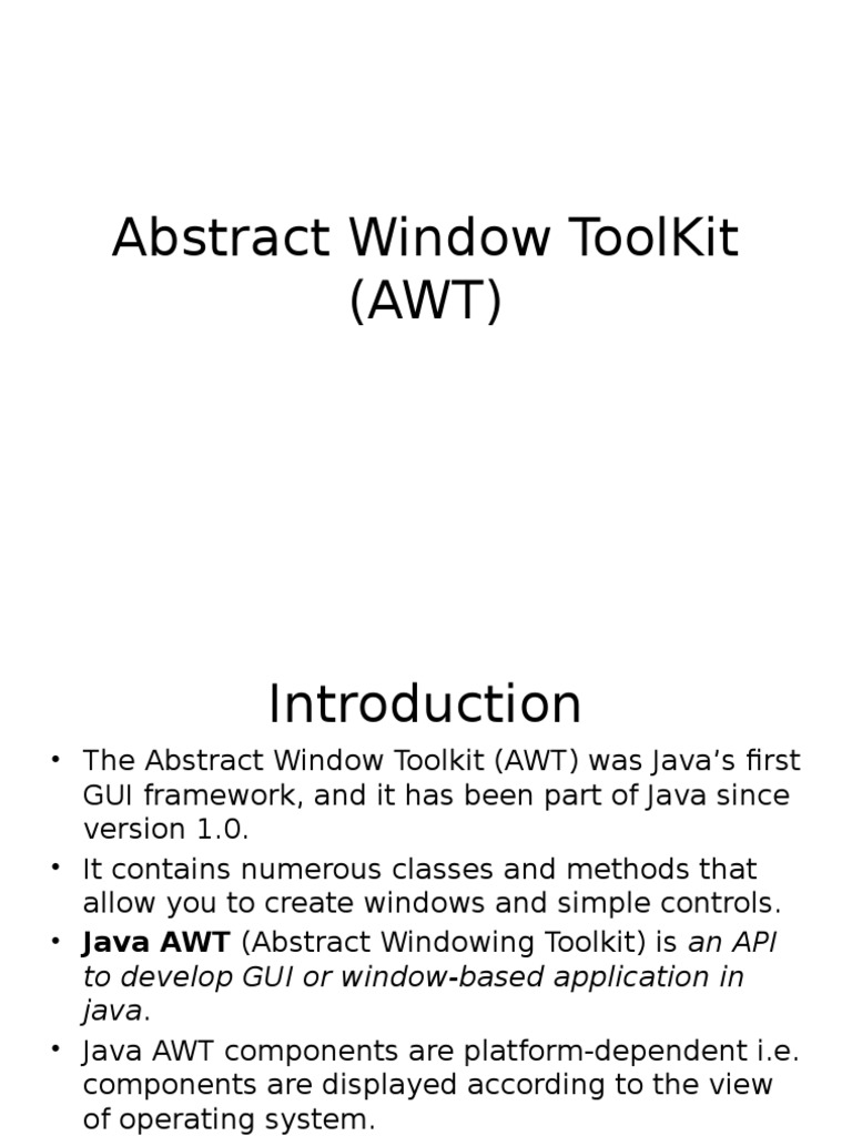 Introducing AWT | PDF | Java (Programming Language) | Class (Computer Programming)