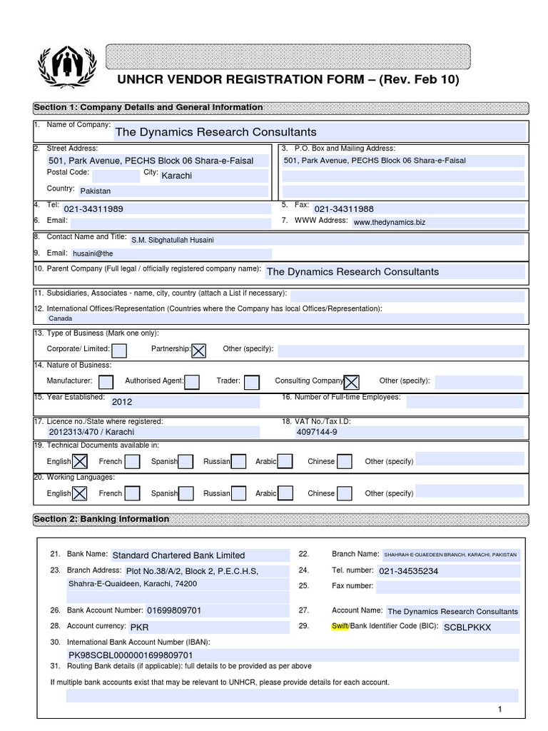 Vendor Form UNHCR | Download Free PDF | International Labour ...