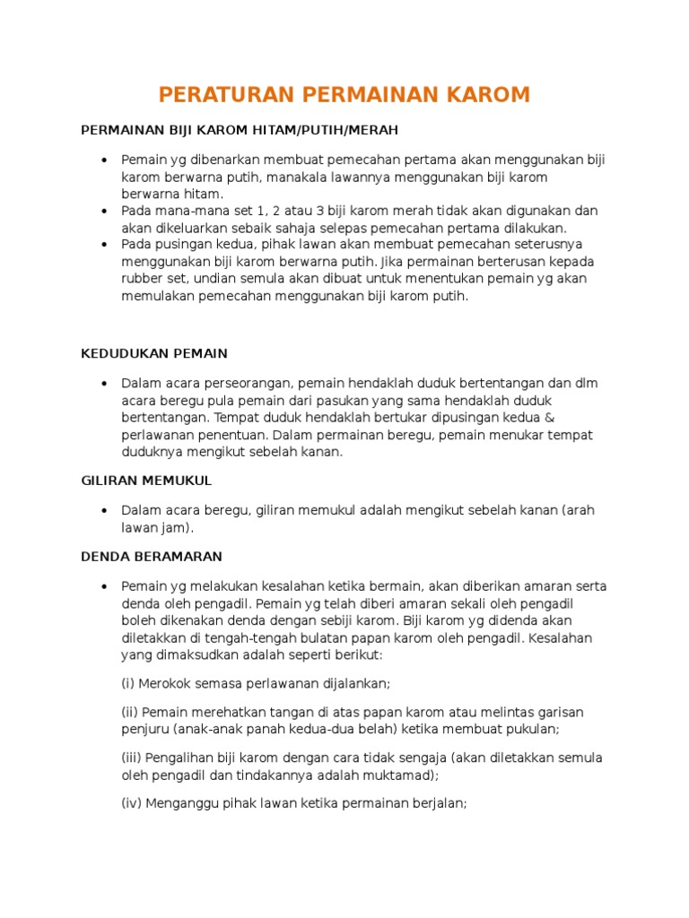 Peraturan Permainan Karom | PDF