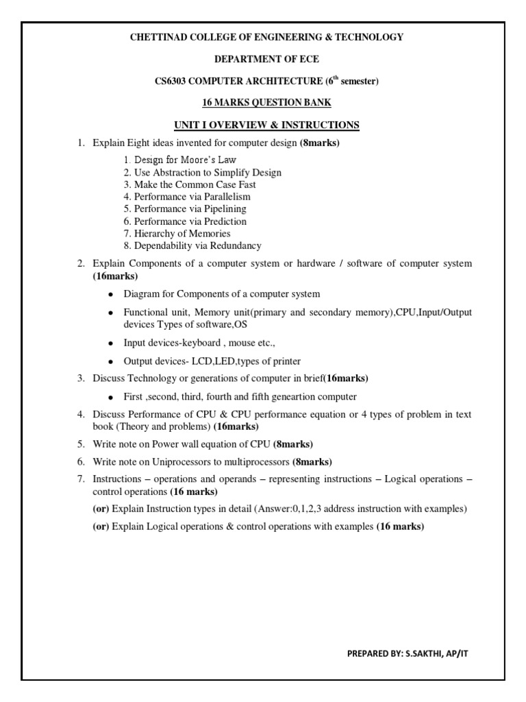 16 Marks Question Bank New | PDF | Central Processing Unit | Instruction Set