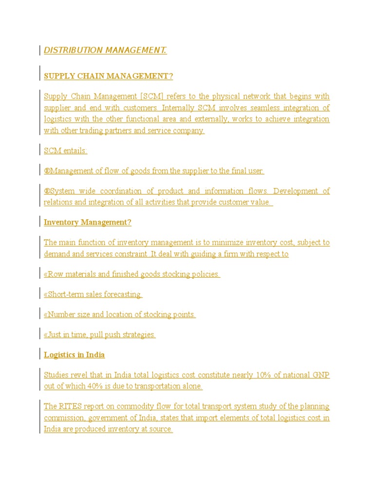 Distribution Management. | PDF | Logistics | Inventory