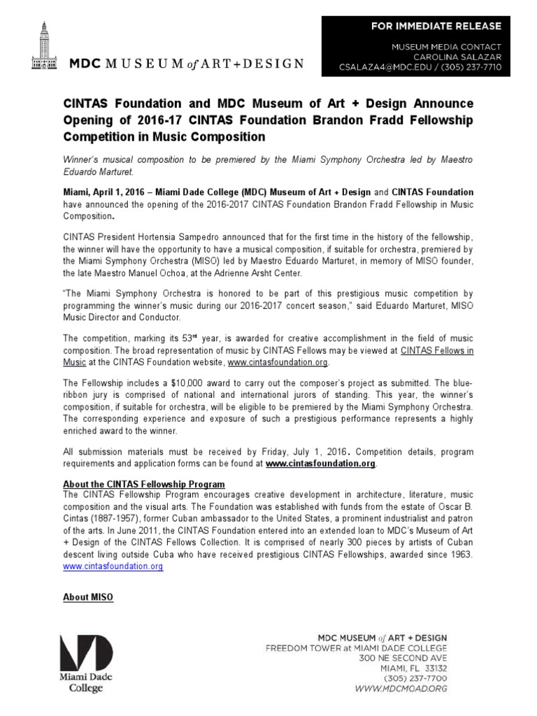 CINTAS Music Competition | PDF | Museum | Library And Museum