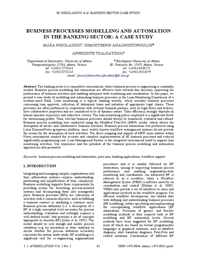 Business Processes Modelling and Automation in The Banking Sector: A ...