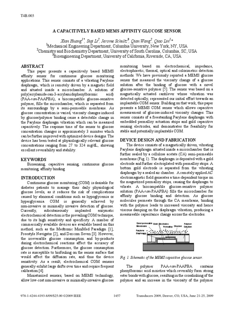 Xian 09 Capacitively Based Mems Affinity Glucose Sensor Pdf Hypoglycemia Capacitor