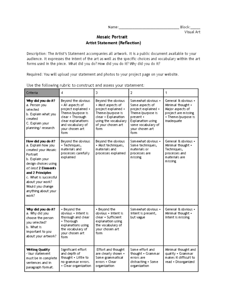 Mosaic Portrait Artist Statement Guide | PDF | Epistemology | Learning