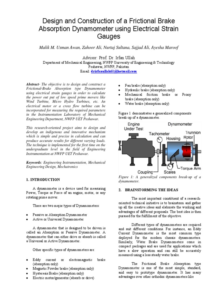 Technical Paper - Dynamometer | PDF | Power (Physics) | Brake