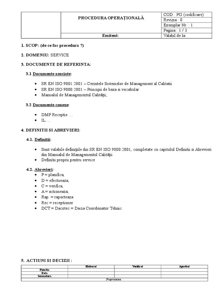 Procedura Operationala Model | PDF