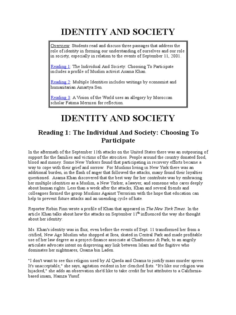 Identity and Society | PDF | Identity (Social Science) | Politics (General)