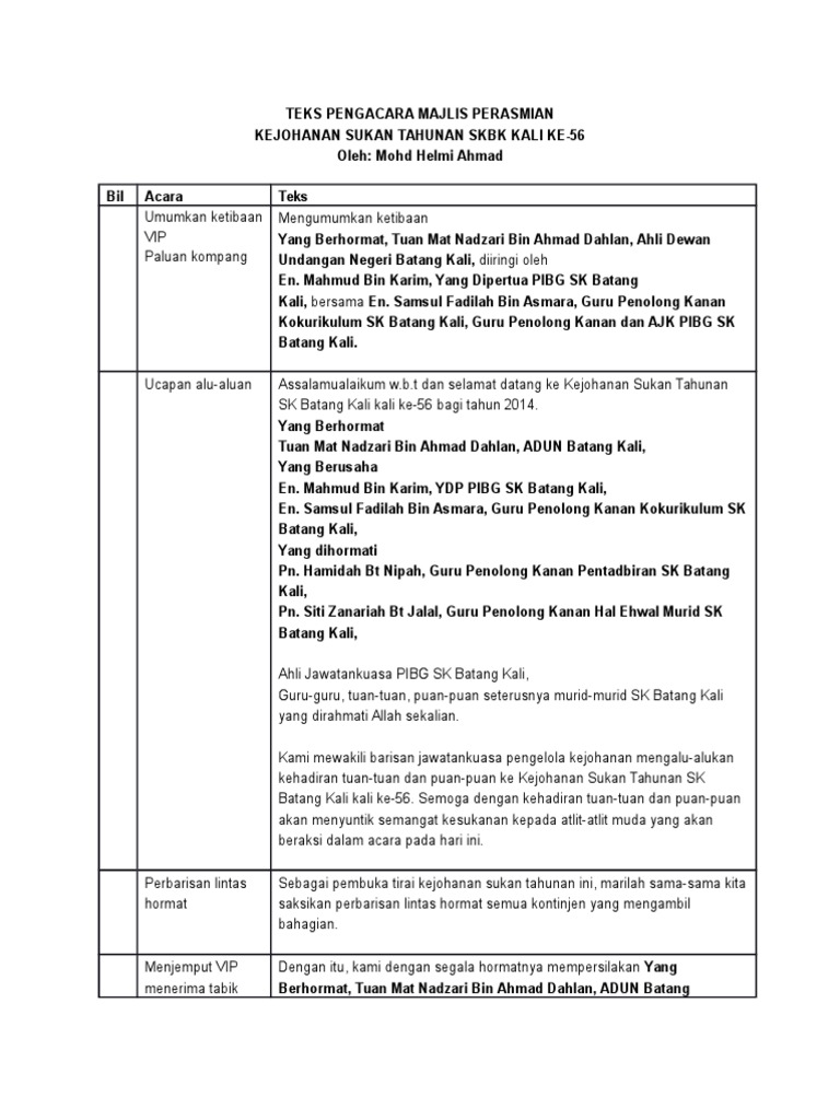 Teks Pengacara Majlis Perasmian | PDF