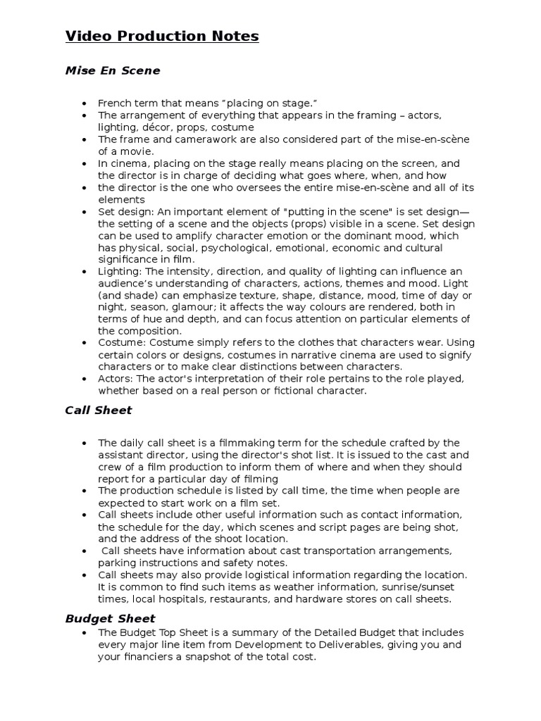 Video Production Notes | PDF | Filmmaking | Leisure