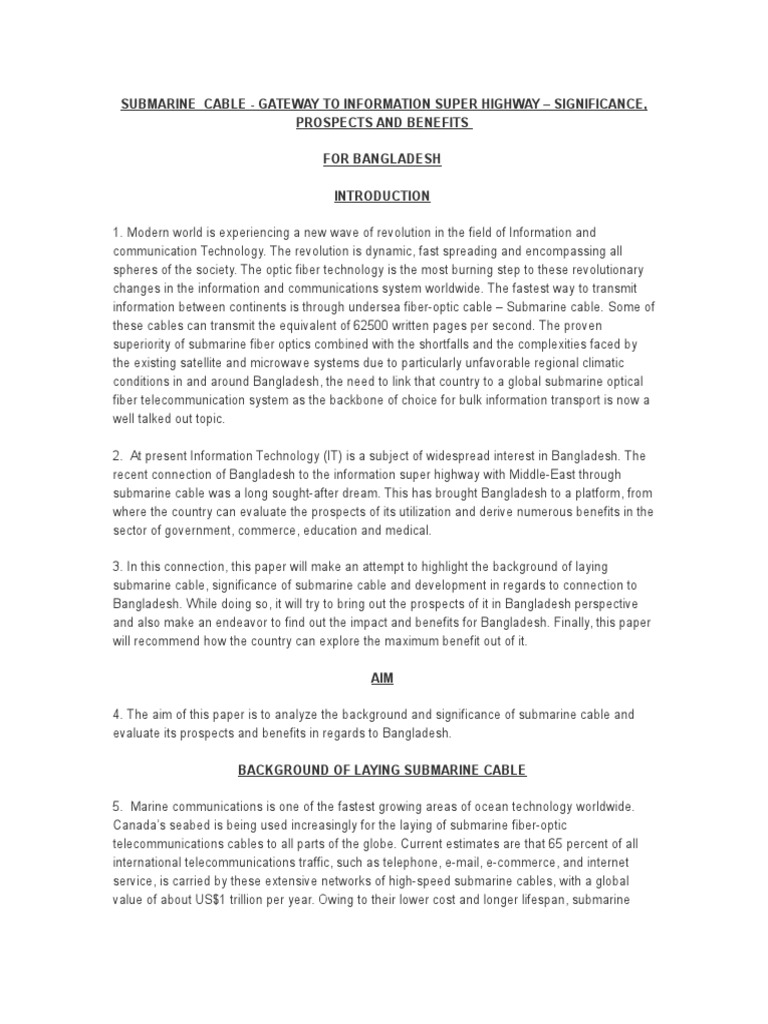 Submarine Cable | PDF | Telecommunication | Optical Fiber