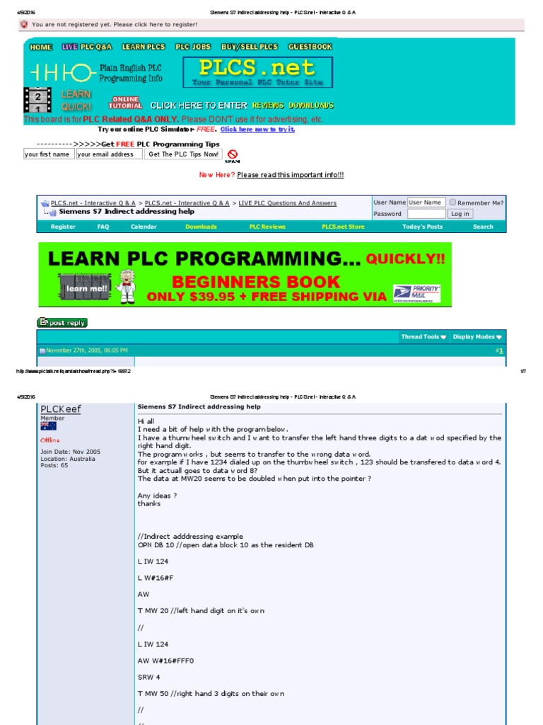 Siemens S7 Indirect Addressing Help - PLCS | PDF | Pointer (Computer Programming) | Internet Forum