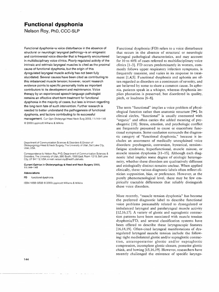 Functional Dysphonia | PDF | Extraversion And Introversion | Larynx