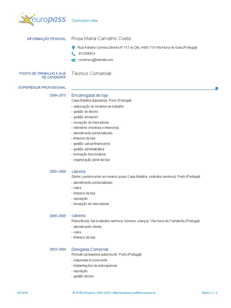 CV Europass | PDF | Comunicação | Portugal