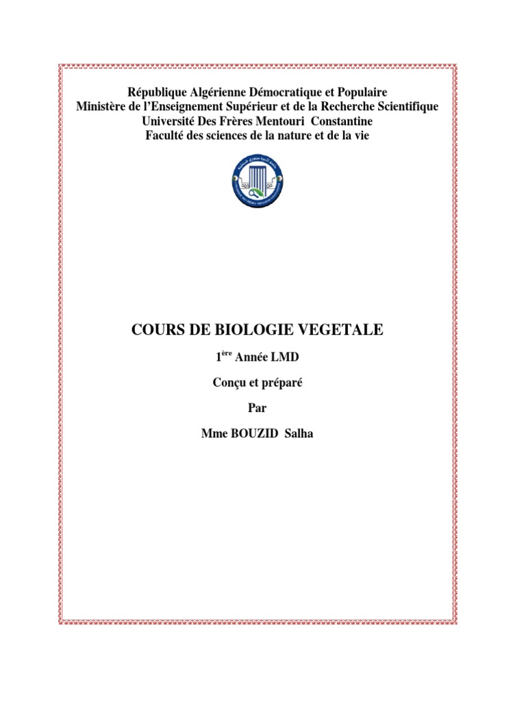 Cours Biologie Végétale Chap 1 2 3 | PDF | Tige (Plante) | Racine