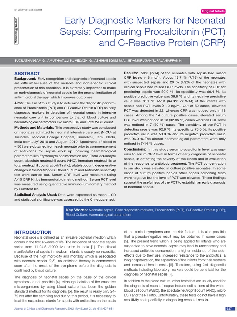 Early Diagnostic Markers For Neonatal Sepsis Comparing Procalcitonin ...