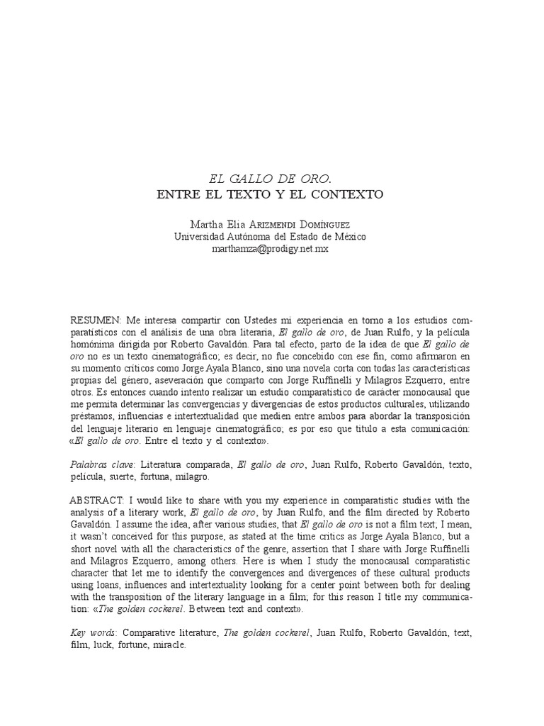 El Gallo de Oro Entre El Texto y El Contexto | PDF | Amuleto | México