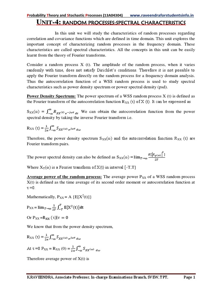 Random Processes:spectral Characteristics | PDF | Spectral Density | Stochastic Process