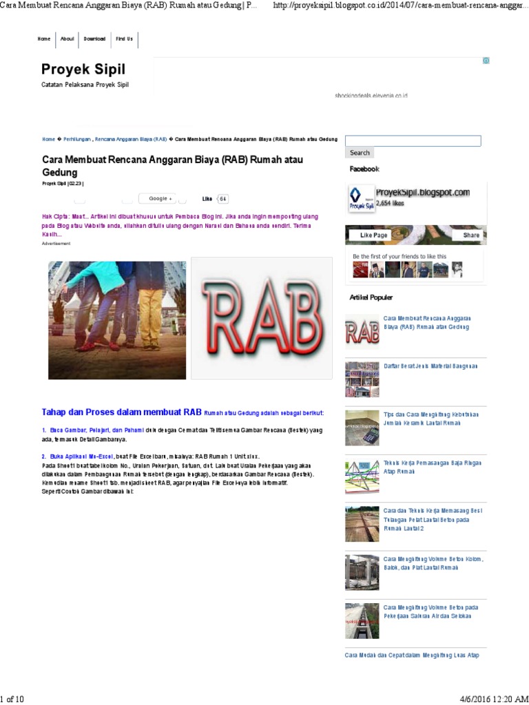 Cara Membuat Rencana Anggaran Biaya (RAB) Rumah Atau Gedung - Proyek Sipil | PDF