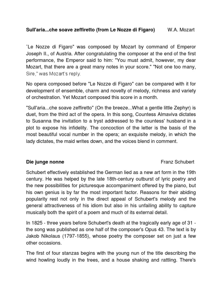 Mozart's "Sull'aria...che soave zeffiretto | PDF | The Marriage Of ...