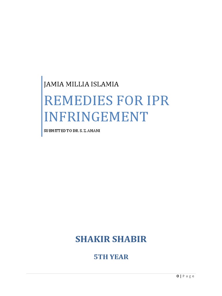 Remedies For IPR | Download Free PDF | Intellectual Property | Damages