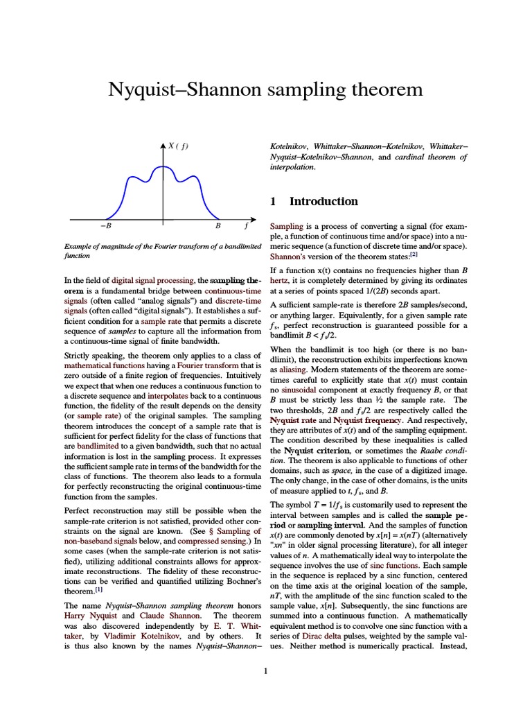 Nyquist-Shannon Sampling Theorem | PDF | Sampling (Signal Processing) | Mathematical Concepts