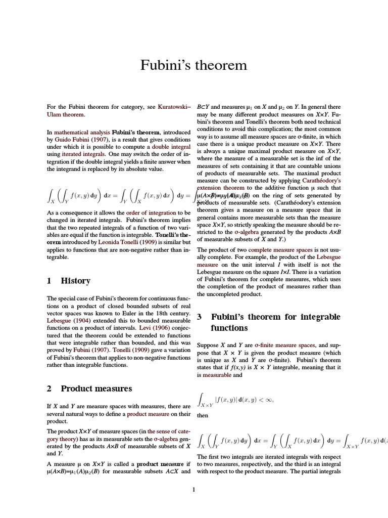 Fubini's Theorem | PDF | Measure (Mathematics) | Measure Theory