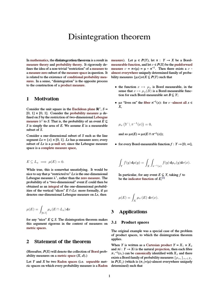 Disintegration Theorem | PDF | Measure (Mathematics) | Measure Theory