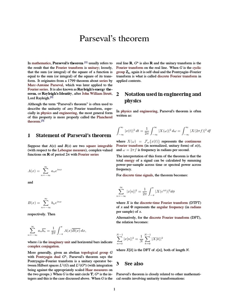 Parseval's Theorem | PDF | Fourier Transform | Algebra
