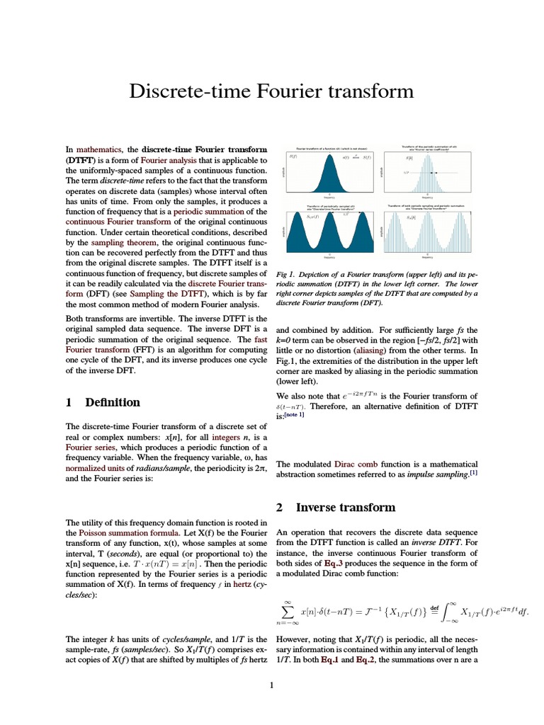 Discrete-Time Fourier Transform | PDF | Fourier Analysis | Discrete ...