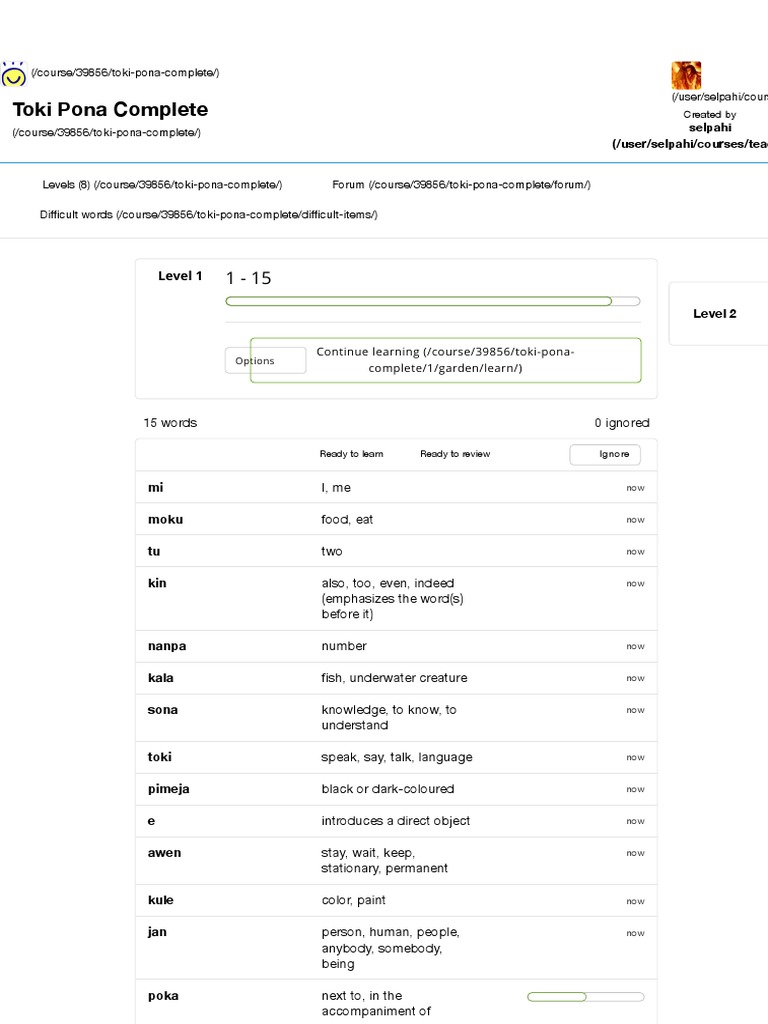 Toki Pona Vocabulary Course Guide | PDF