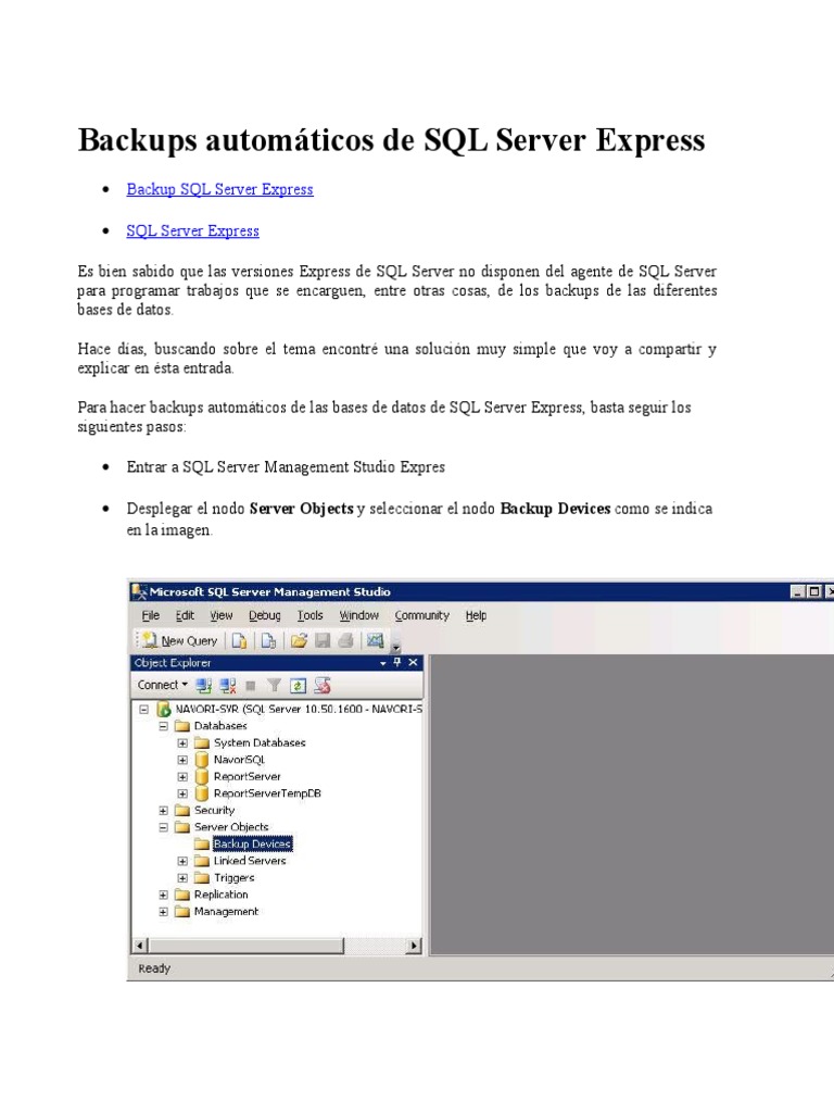 Backups Automáticos en SQL Express | PDF | Apoyo | Servidor SQL de Microsoft