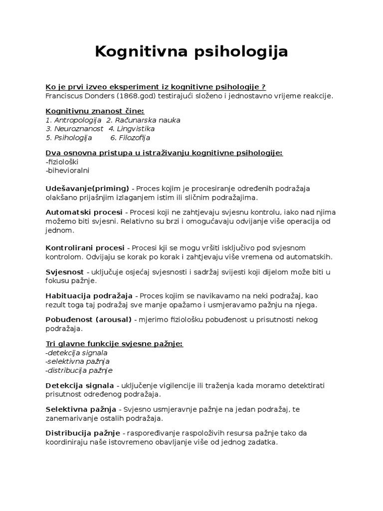 Kognitivna Psihologija (Skripta) | PDF