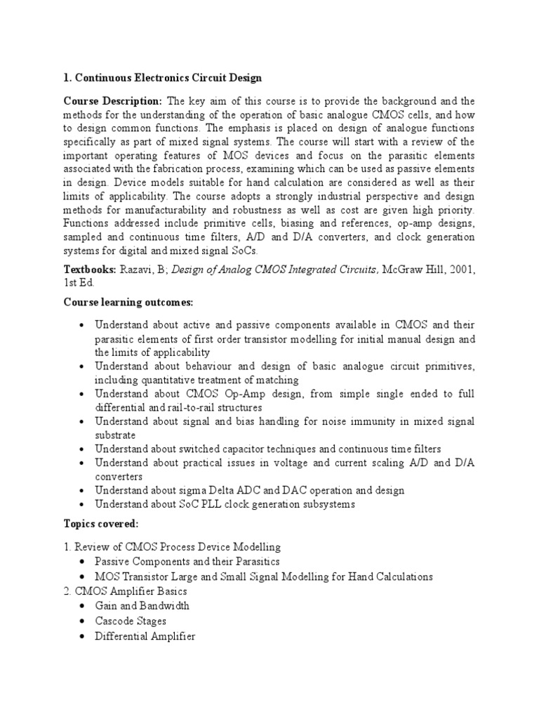 Continuous Electronics Circuit Design | PDF | Analog To Digital ...