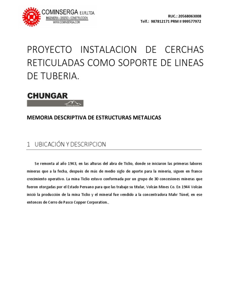 Proyecto Instalacion de Cercha Reticulada para Linea de Tuberias | PDF ...