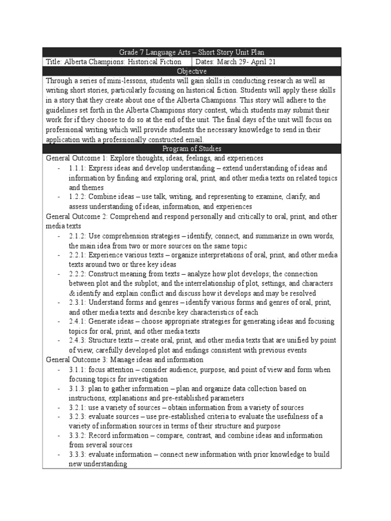 Grade 7 Language Arts - Alberta Champions Unit Plan | PDF | Semiotics ...