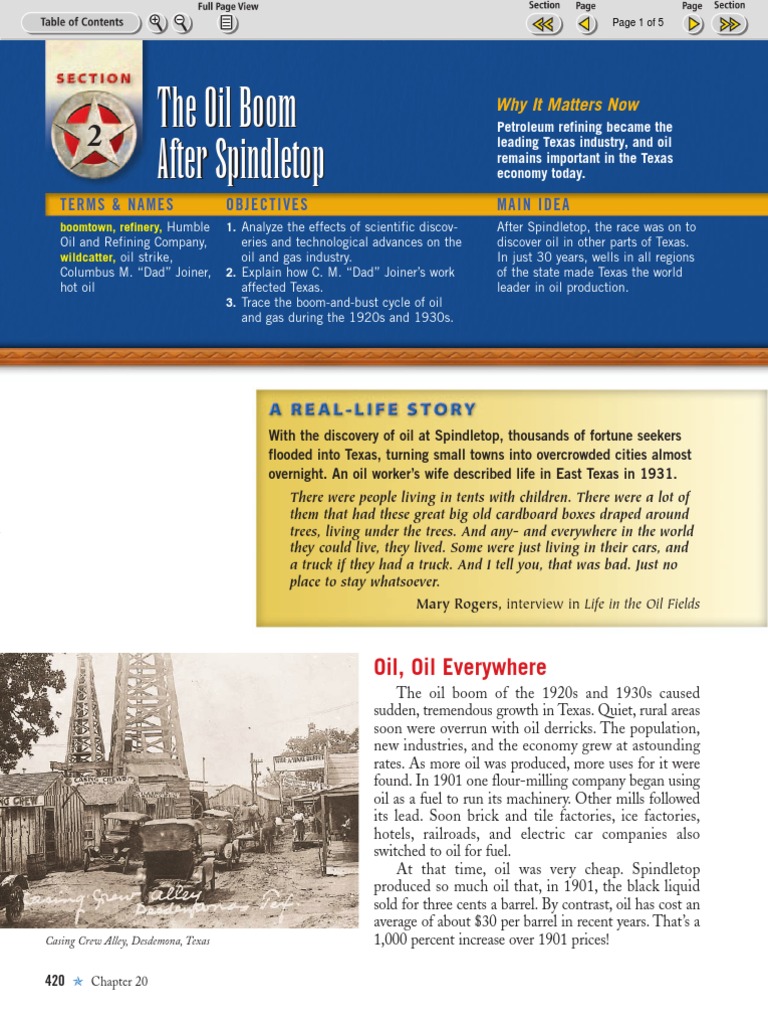 The Oil Boom After Spindle Top Pgs 420-424 | PDF | Hydrocarbons | Petroleum