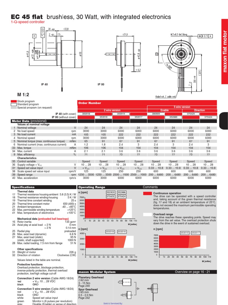 Maxon EC45 Flat 30watt Integrated Electronics | PDF | Temperature ...