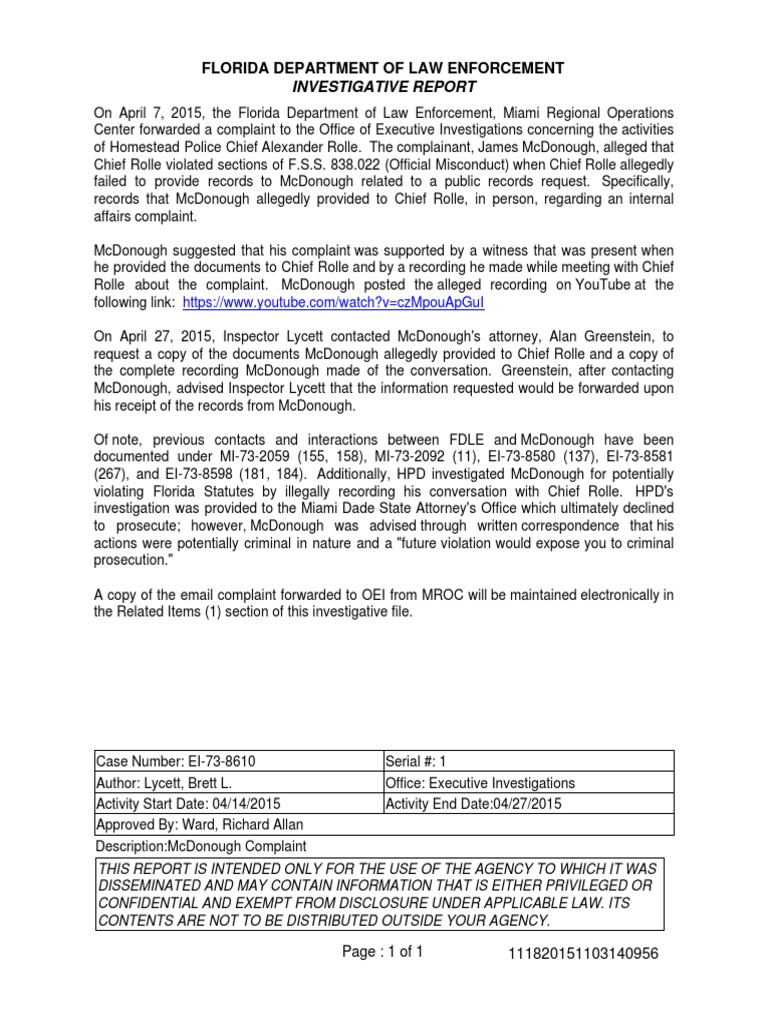 FDLE Report | Police | Inspector