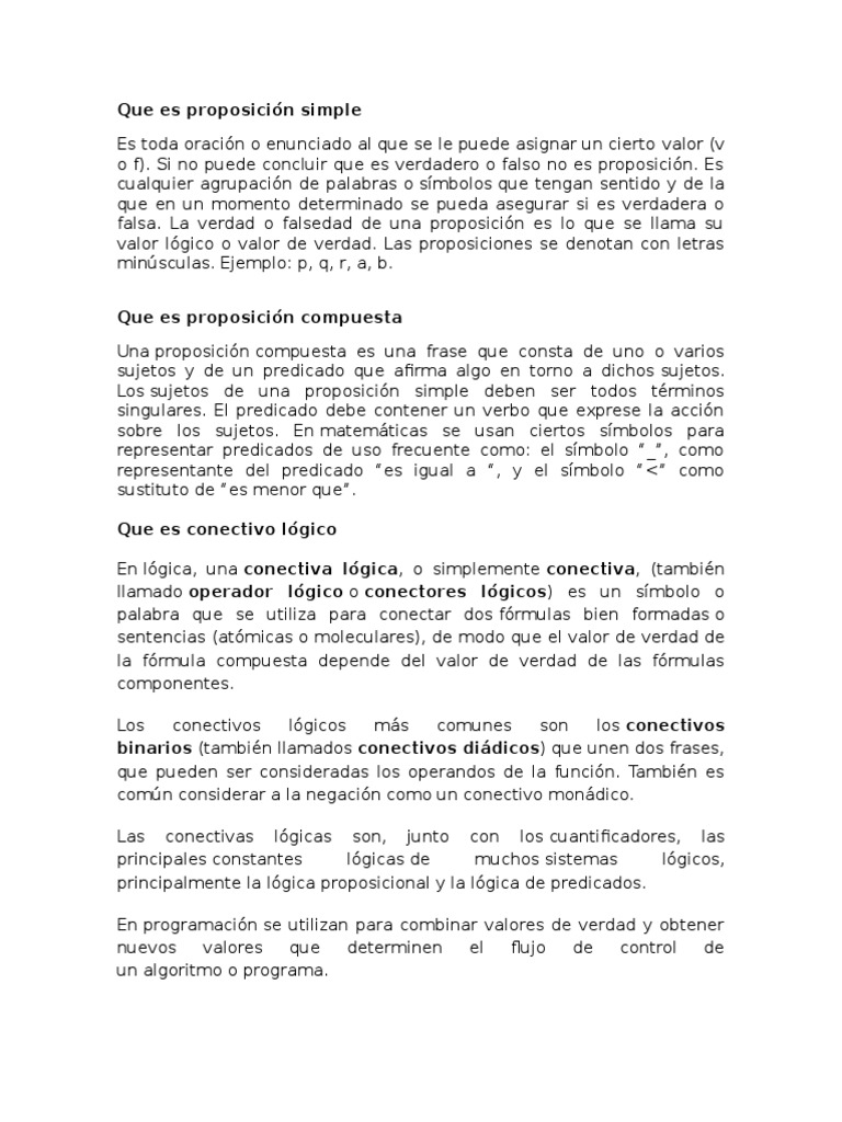 Que Es Proposición Simple | PDF | Si y solo si | Sintaxis (Lógica)