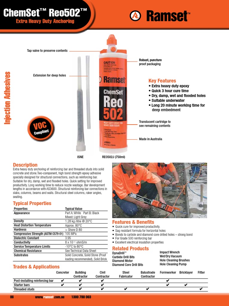 Chemical Anchoring ChemSet Reo502 | PDF | Drill | Concrete